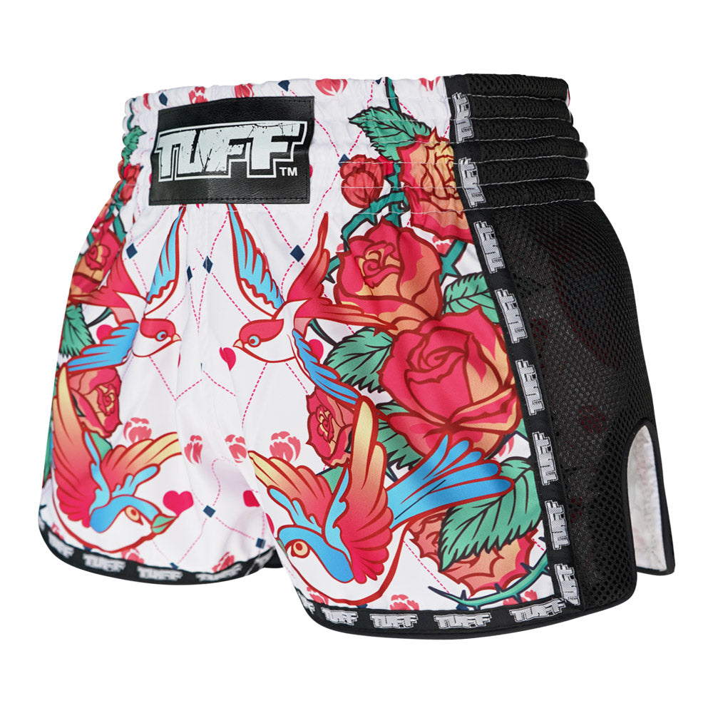 TUFF Kids Shorts White Retro Style Rose With Birds– TuffSport.com