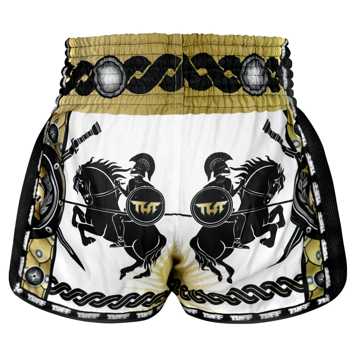 TUFF Muay Thai Boxing Shorts New Retro Style "Golden Gladiator in Whit ...
