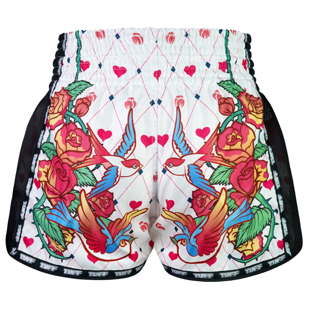 TUFF Muay Thai Boxing Shorts New Retro Style "White Rose With Birds ...